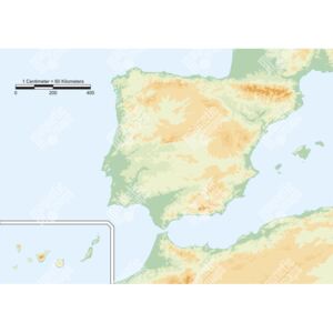 Magnetická mapa Španielska, geografická, bez popiskov (pozinkovaný ...